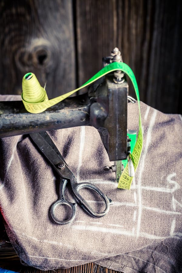 Sewing Machine with Tailor Tape, Needle and Threads Stock Image - Image ...