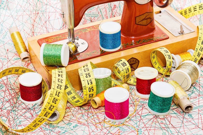 Sewing Machine Thread Thread Centimeter Needle Drawing Stock Photo ...
