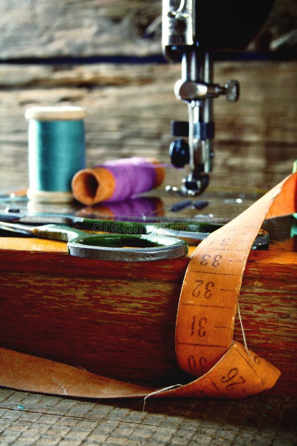 The Sewing Machine and Tools. Stock Image - Image of hobby, scissors ...