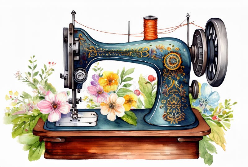 Sewing Machine, Watercolor Illustration Stock Illustration ...