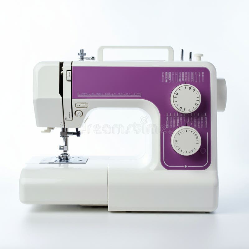 A Sewing Machine with a White Base and a Prominent Purple Panel on the ...