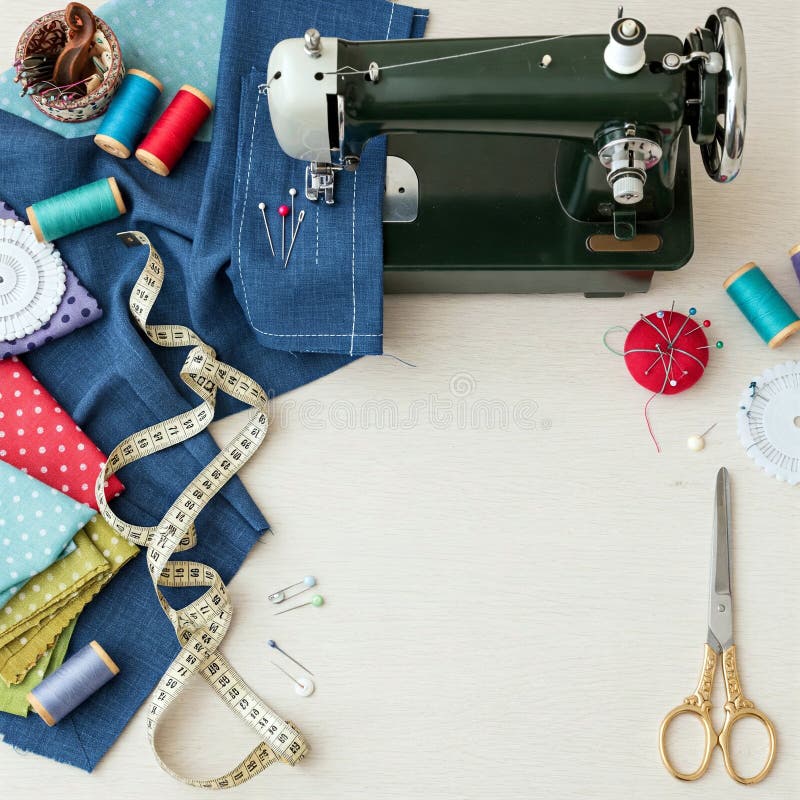 Vintage Sewing Machine Workspace - AI Generated Stock Illustration ...