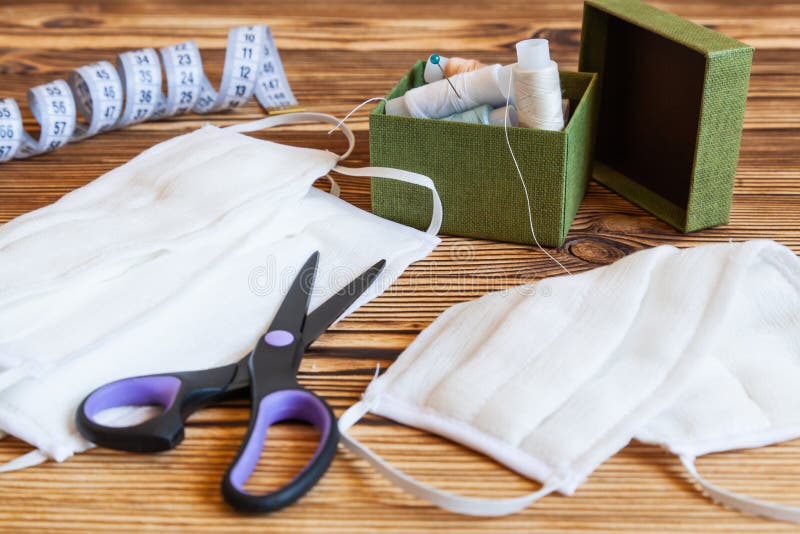 Sewing Medical DIY Protective Mask. Hand Made Stock Image - Image of ...