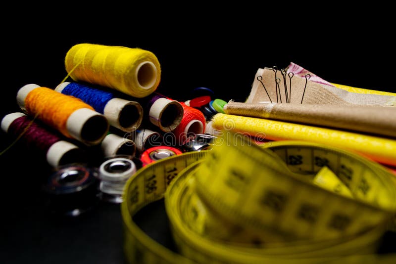 Sewing Multi-colored Threads, Buttons and Centimeters Stock Image ... Sewing Multi-colored Threads, Buttons and Centimeters Stock Image ...