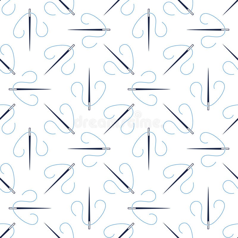 Sewing Needle with Blue Thread Vector Geometric Seamless Pattern Stock ...