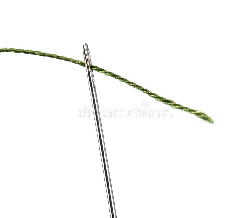 Sewing Needle with Green Thread Isolated on White Stock Photo - Image ...
