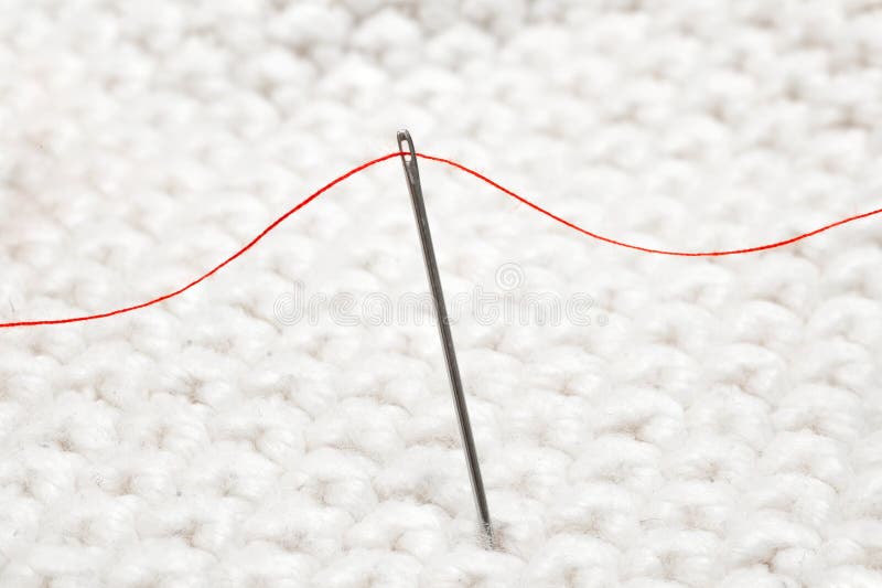 Sewing Needle with Red Thread for Sewing Close-up Stock Image - Image ...