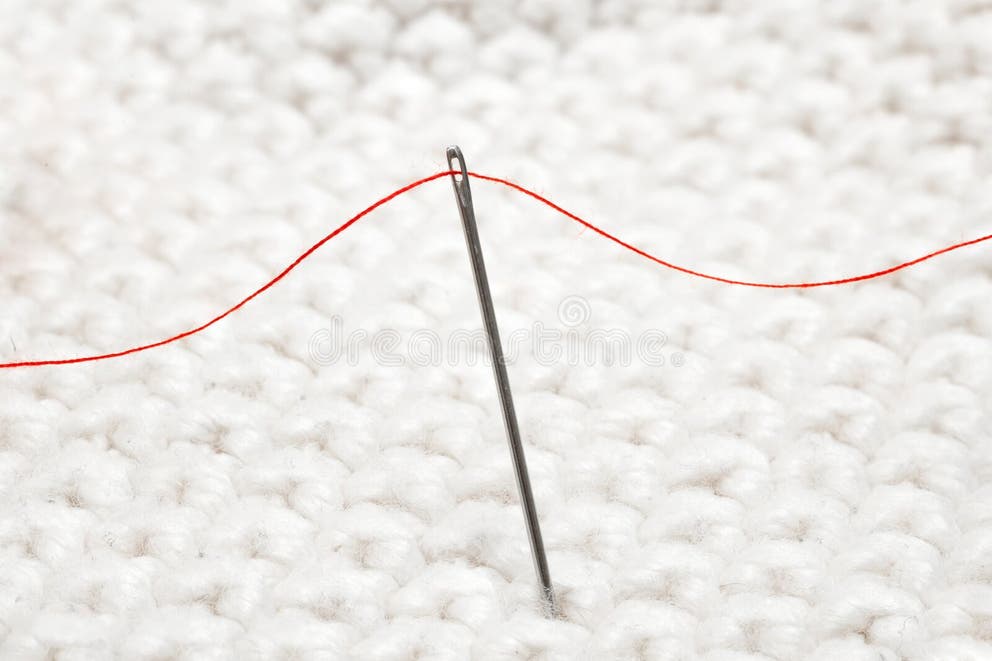 Sewing Needle with Red Thread for Sewing Close-up Stock Image - Image ...