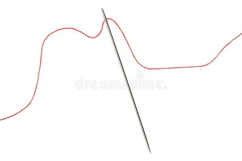 Sewing Needle with Red Thread Isolated on White Stock Photo - Image of ...