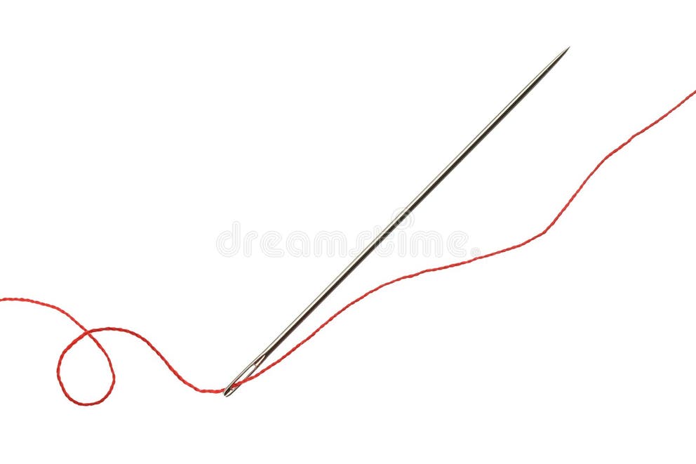 Sewing Needle with Red Thread Isolated on White Stock Photo - Image of ...
