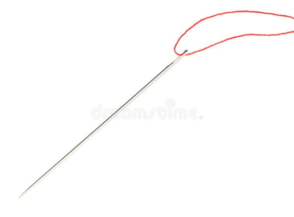 Sewing Needle with Red Thread Isolated on White Stock Image - Image of ...