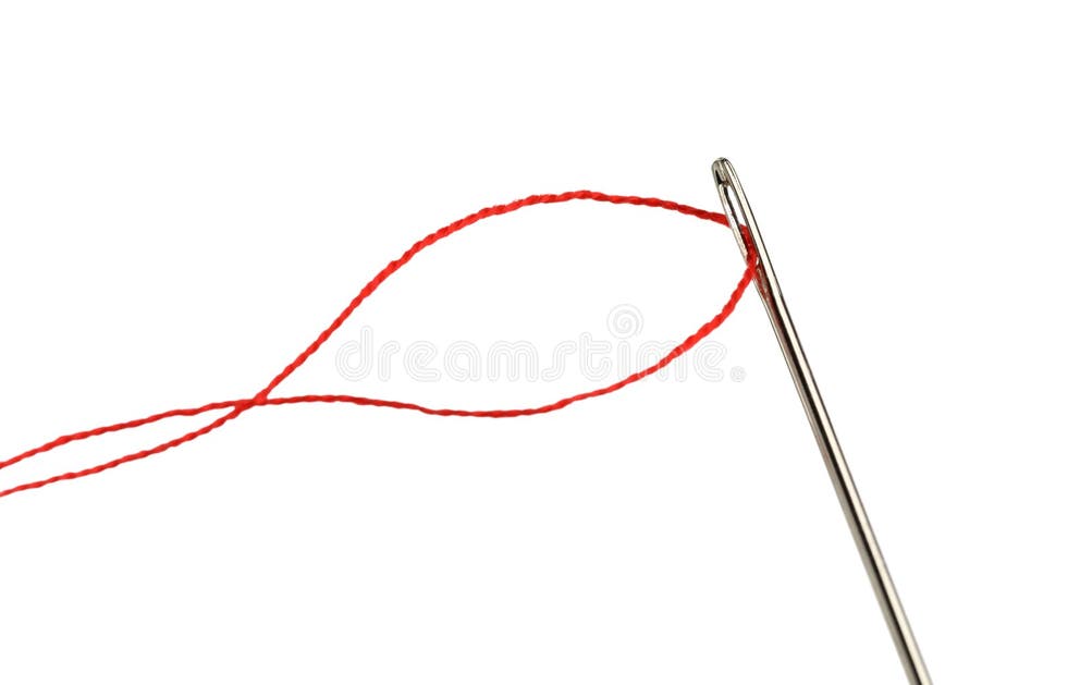 Sewing Needle with Red Thread Isolated on White Stock Photo - Image of ...