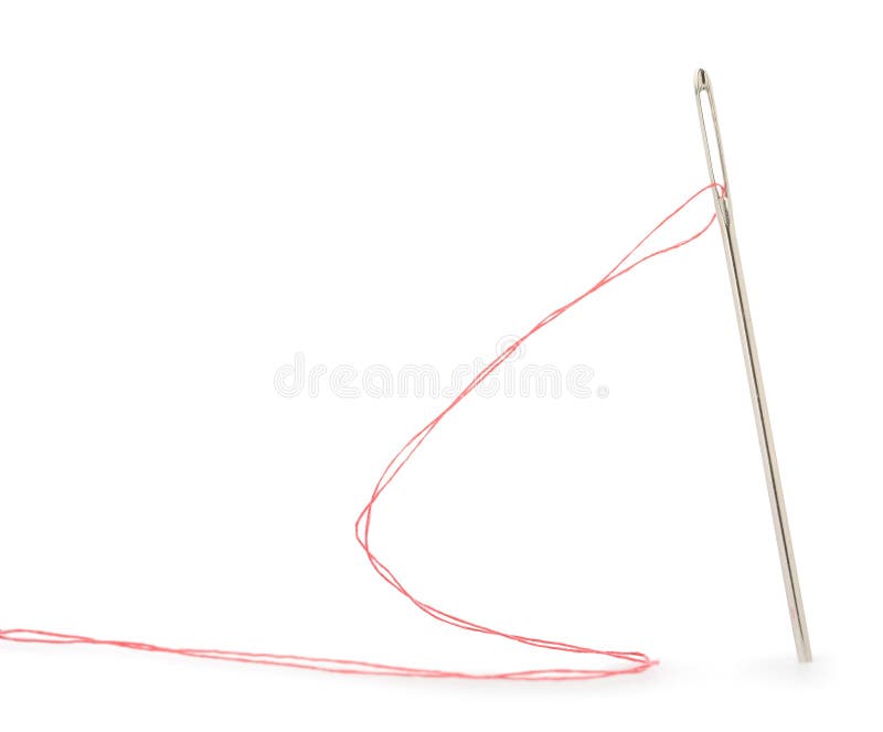 Sewing Needle with Red Thread Isolated on White Stock Photo - Image of ...