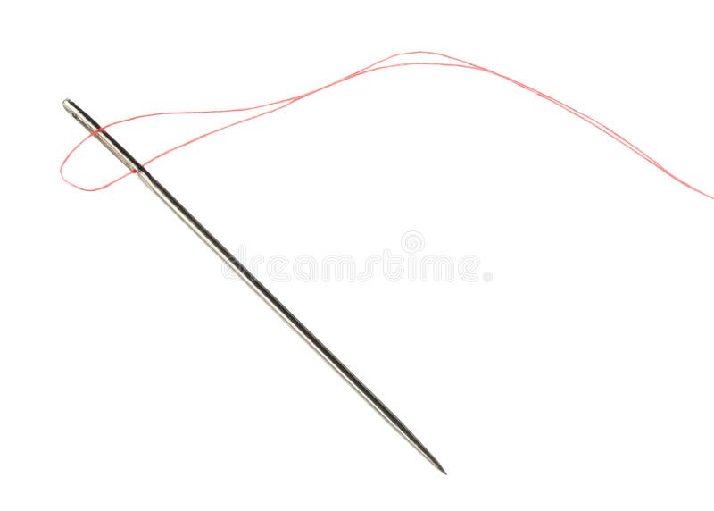Sewing Needle with Red Thread Isolated on White Stock Photo - Image of ...