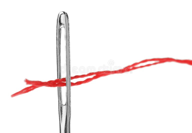 Sewing Needle with Red Thread Isolated on White, Closeup Stock Photo ...