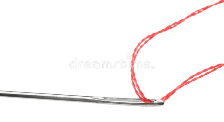 Sewing Needle with Red Thread Isolated on White, Closeup Stock Photo ...