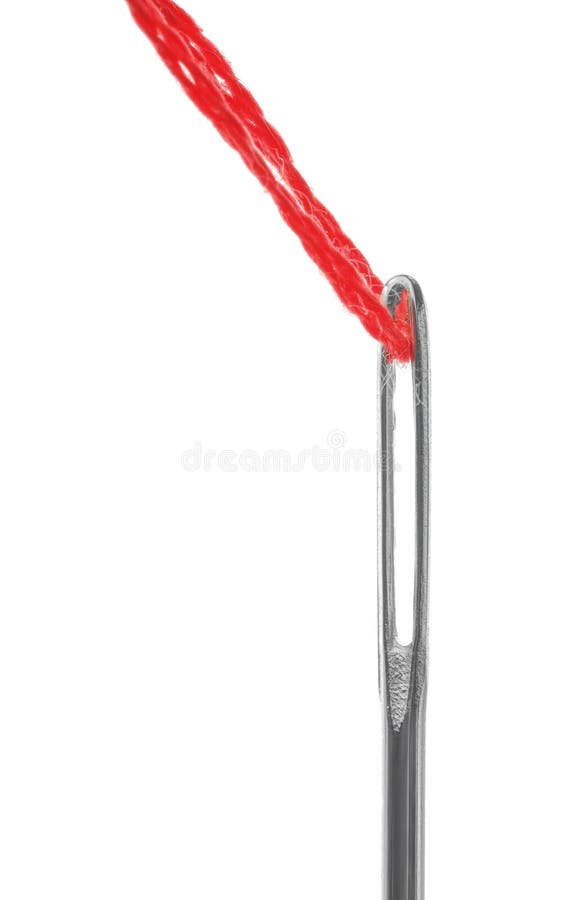 Sewing Needle with Red Thread Isolated on White, Closeup Stock Photo ...