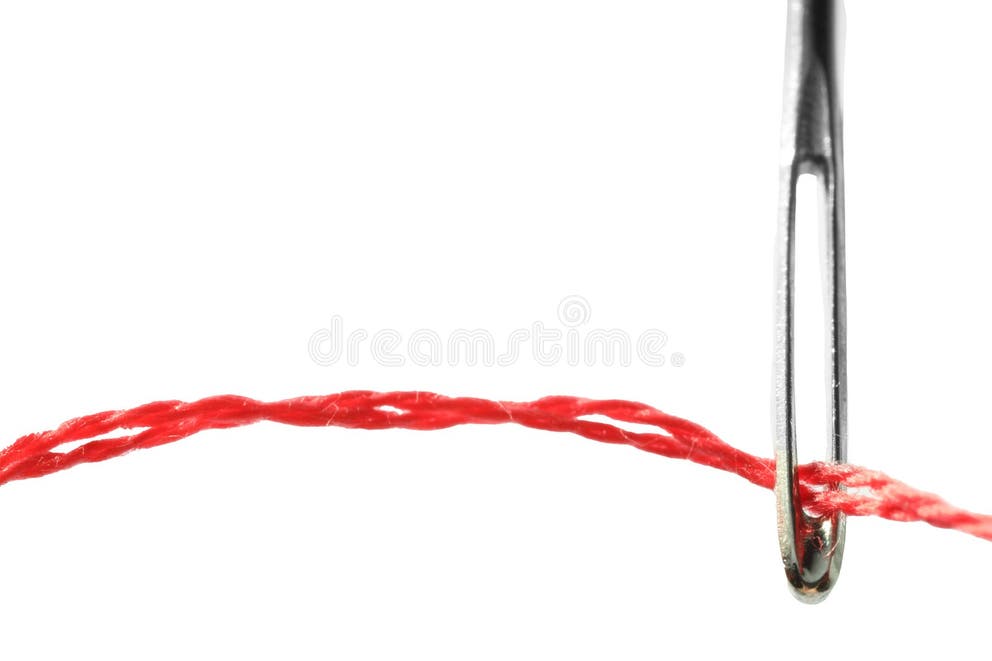 Sewing Needle with Red Thread Isolated on White, Closeup Stock Image ...