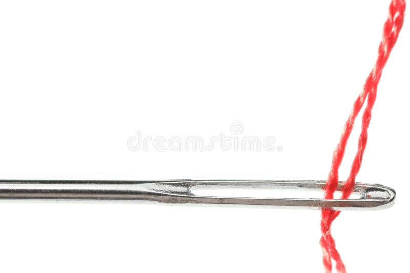 Sewing Needle with Red Thread Isolated on White, Closeup Stock Photo ...
