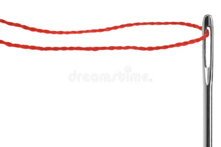 Sewing Needle with Red Thread Isolated on White, Closeup Stock Image ...
