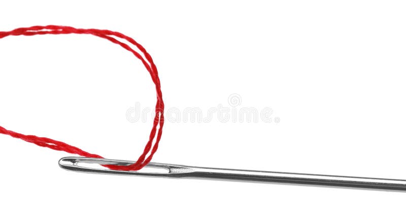 Sewing Needle with Red Thread Isolated on White, Closeup Stock Image ...