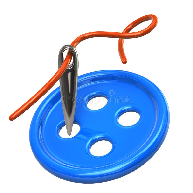 Sewing Needle, Thread and Blue Button Stock Illustration - Illustration ...