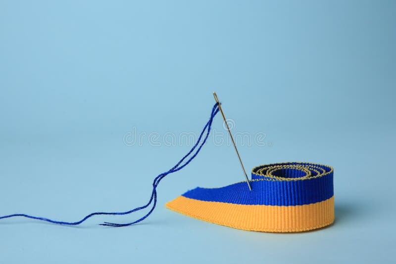 Sewing Needle Thread Color Ribbon Light Blue Background Stock Photos ...