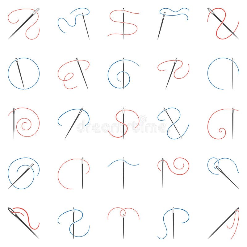 Sewing Needle with Thread Outline Icons Set - Needlework Vector Symbols ...