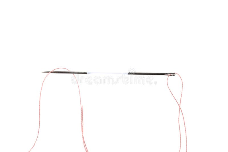 Sewing Needle with Thread Piercing White Paper, Top View Stock Photo ...