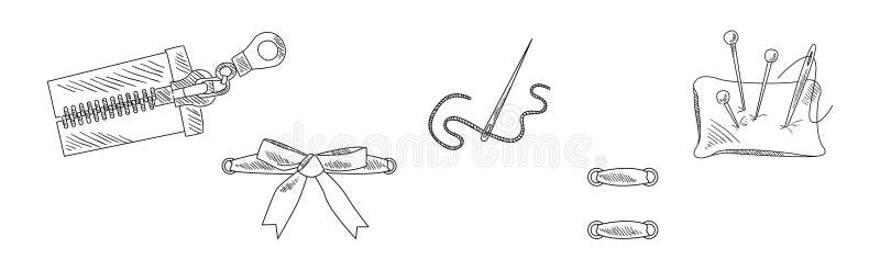 Sewing and Needlework Line Sketch Object and Element Vector Set Stock ...