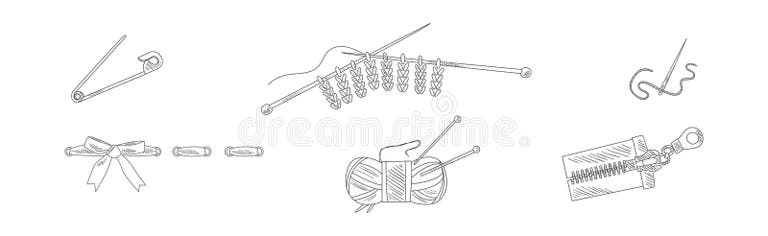 Sewing and Needlework Line Sketch Object and Element Vector Set Stock ...