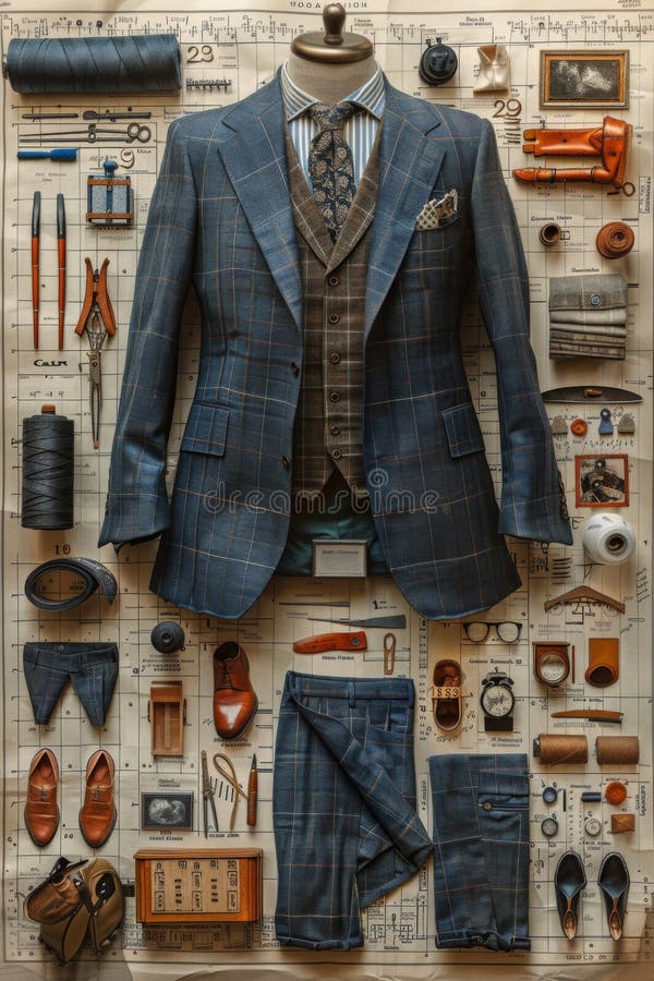 Sewing Pattern Drawings with 3D Emergent Colored Clothing Designs Stock ...