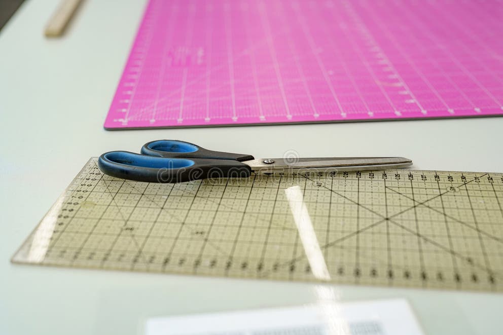 Sewing Pattern and Scissors for Cutting Out Fabric for Sewing Stock ...