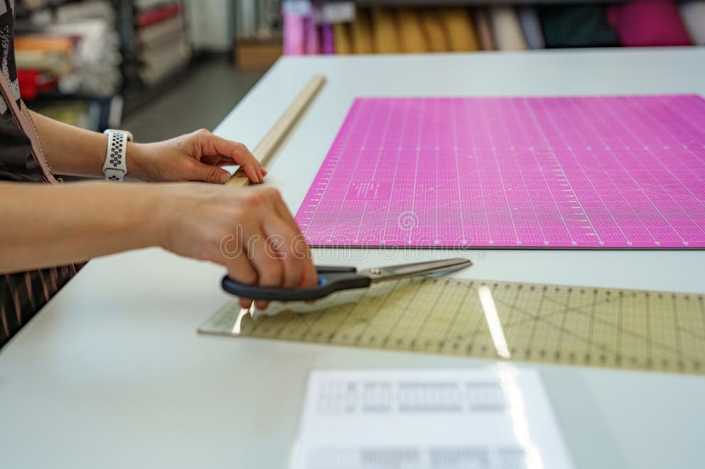 Sewing Pattern and Scissors for Cutting Out Fabric for Sewing Stock ...