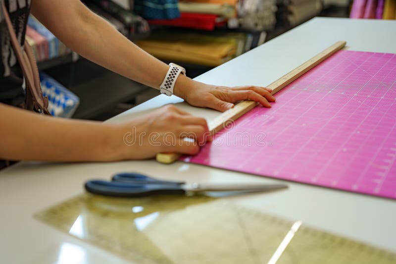 Sewing Pattern and Scissors for Cutting Out Fabric for Sewing Stock ...