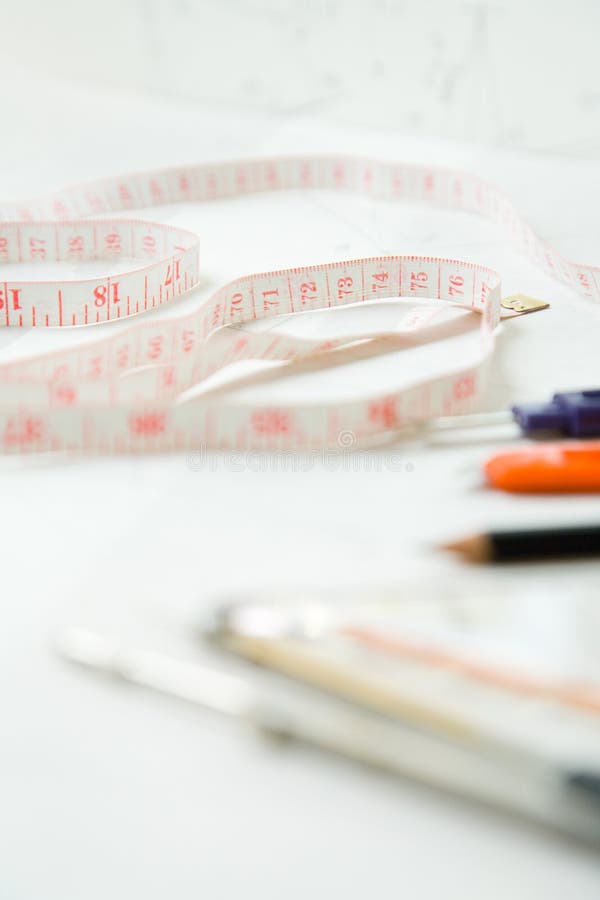 Sewing Pattern with Tape Measure Stock Image - Image of measurement ...