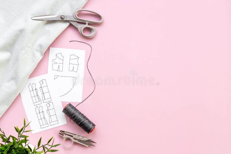 Sewing Patterns with Fabric - Fashion Designer Table with Tailor Tools ...