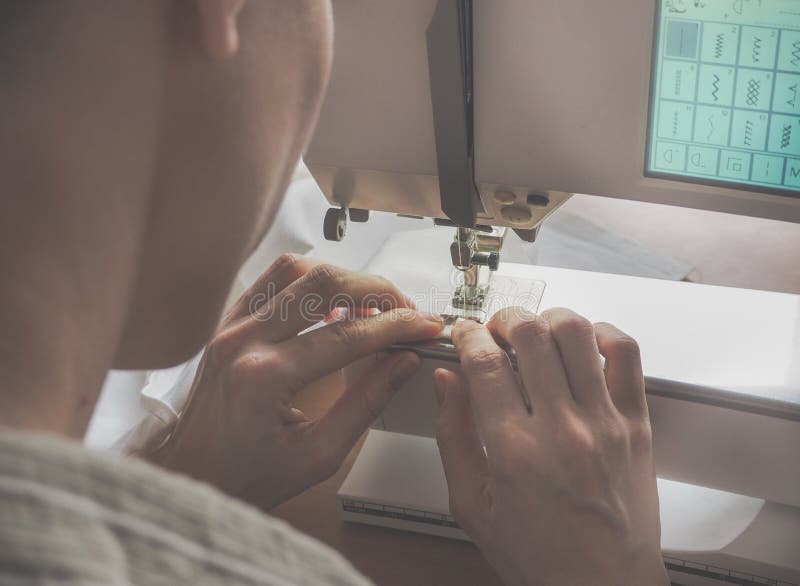 Darning Jeans on a Sewing Machine. Stock Photo - Image of machine ...