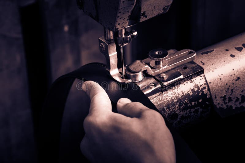 Sewing Process of the Leather Belt. Stock Image - Image of fabric, belt ...