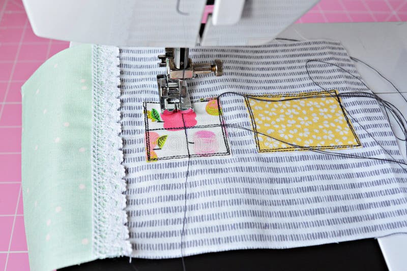 Sewing Process: Pieces of Fabric, Needle and Thread Stock Image - Image ...