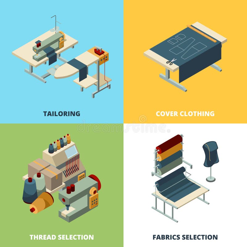 Textile Isometric Industrial Sewing Factory Machinery Production