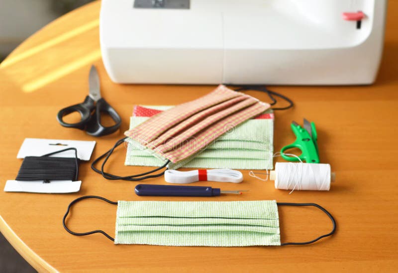 Sewing Protective Medical Masks. Handmade Medical Face Masks Stock ...