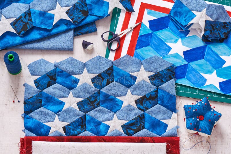 Sewing of Quilt with Stylized Elements of American Flag Stock Image ...