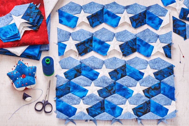 Sewing of Quilt with Stylized Elements of American Flag Stock Image ...