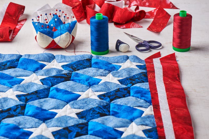 Sewing of Quilt with Stylized Elements of American Flag Stock Image ...
