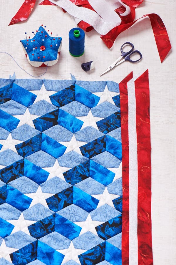 Sewing of Quilt with Stylized Elements of American Flag Stock Image ...
