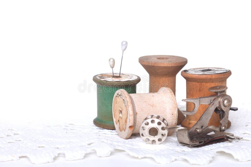 Sewing and Quilting Thread on White Stock Photo - Image of wooden, copy ...