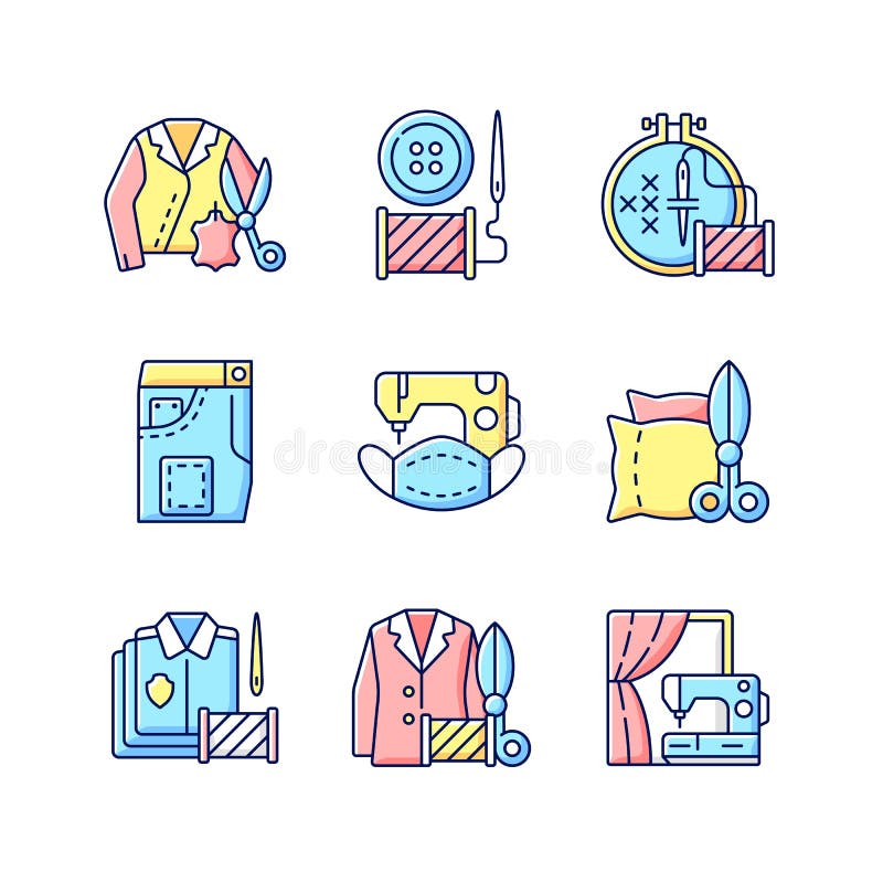 Sewing Clothing Manufacture Icons Set Stock Illustrations 226 Sewing