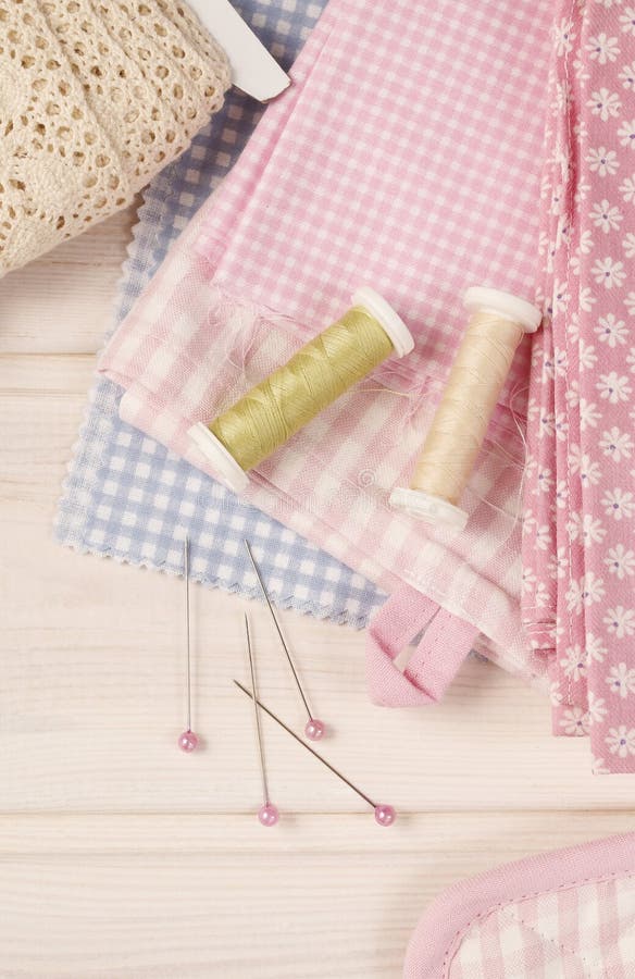 Sewing Set: Fabrics and Threads Stock Photo - Image of handicraft ...