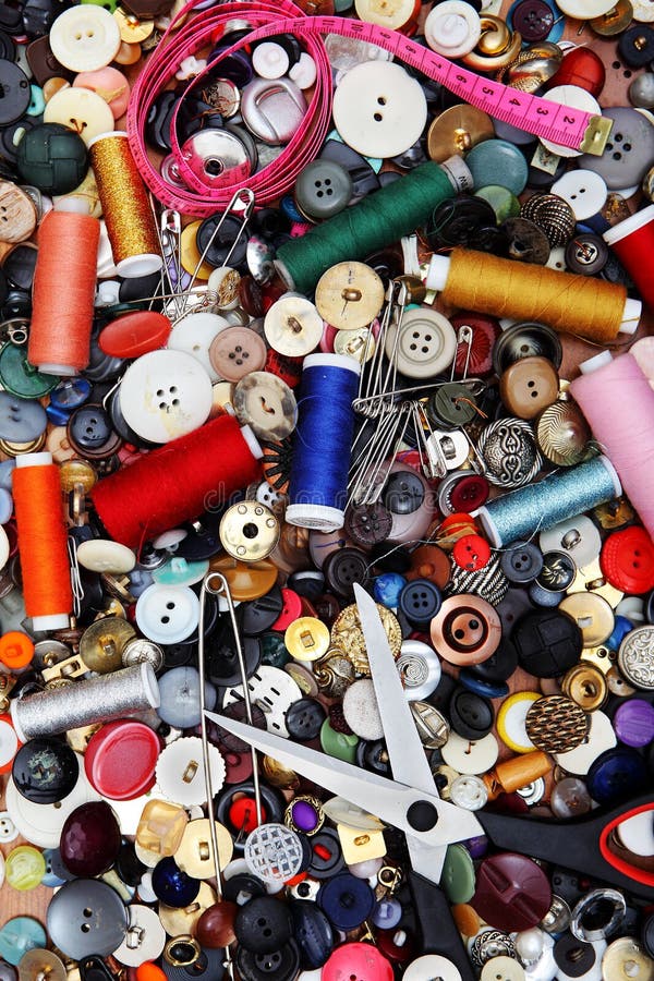 Sewing Set, Thread, Needle, Scissors, Stock Image - Image of copyspace ...